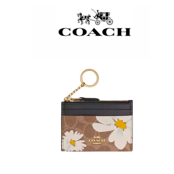 Coach | Bags | Coach Floral Card Holder With Key Ring Brown Yellow ...